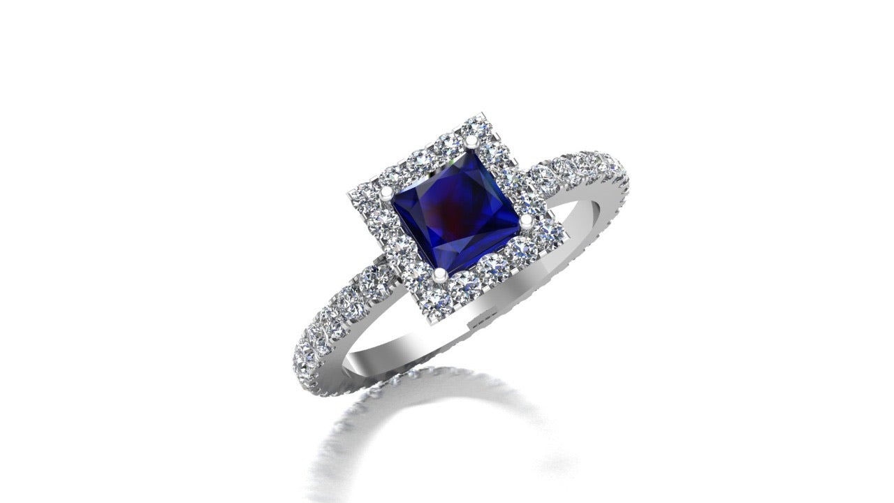 Blue sapphire square cut ring (925 Sterling Silver) – Amerah